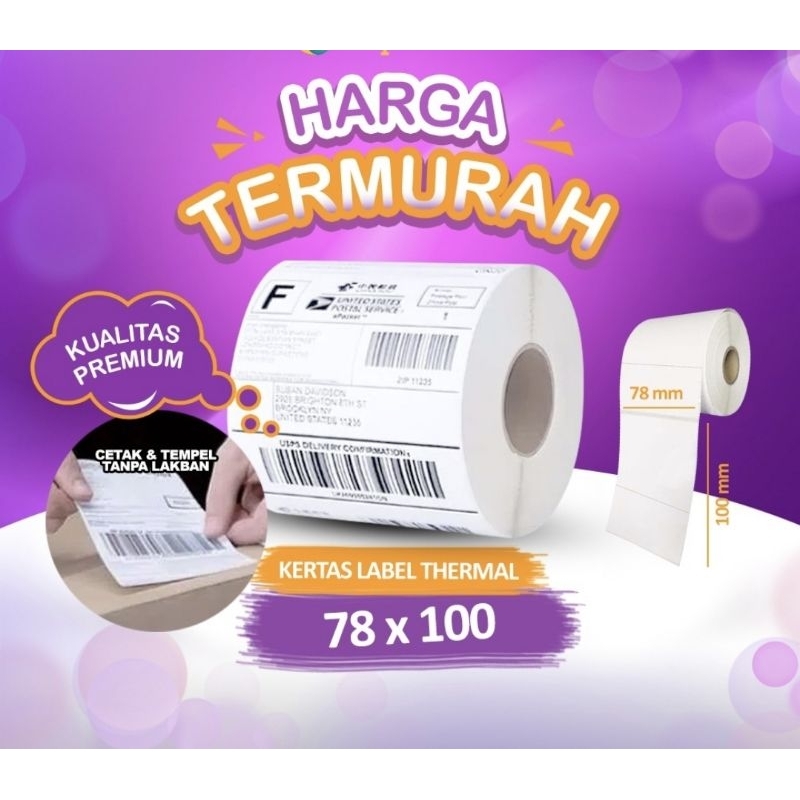 Jual Kertas Resi Label Barcode Thermal 78x100 mm Label Resi Sticker Pengiriman isi 300 pcs ...