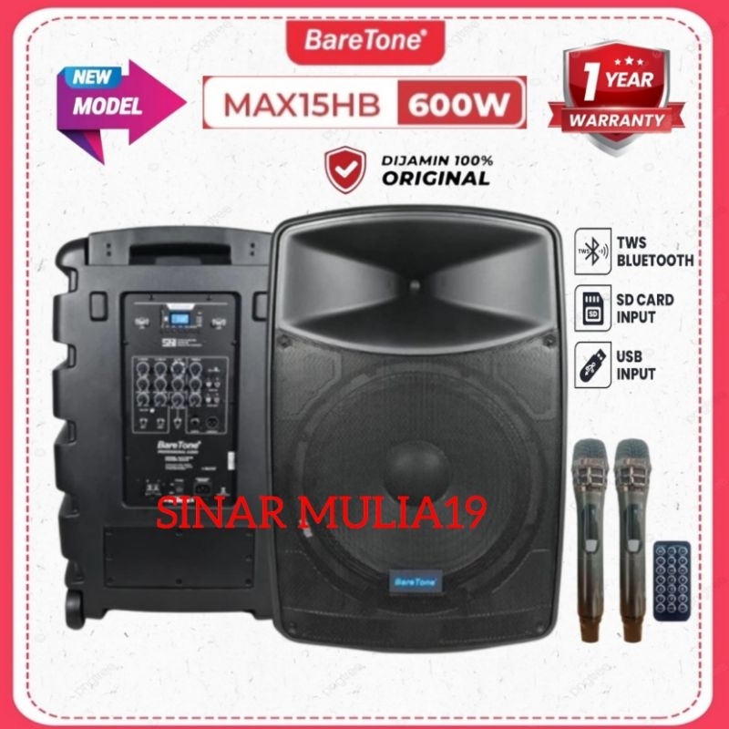 Jual Speaker Karaoke Portable 15 Inch 600 Watt BareTone MAX15HB ...