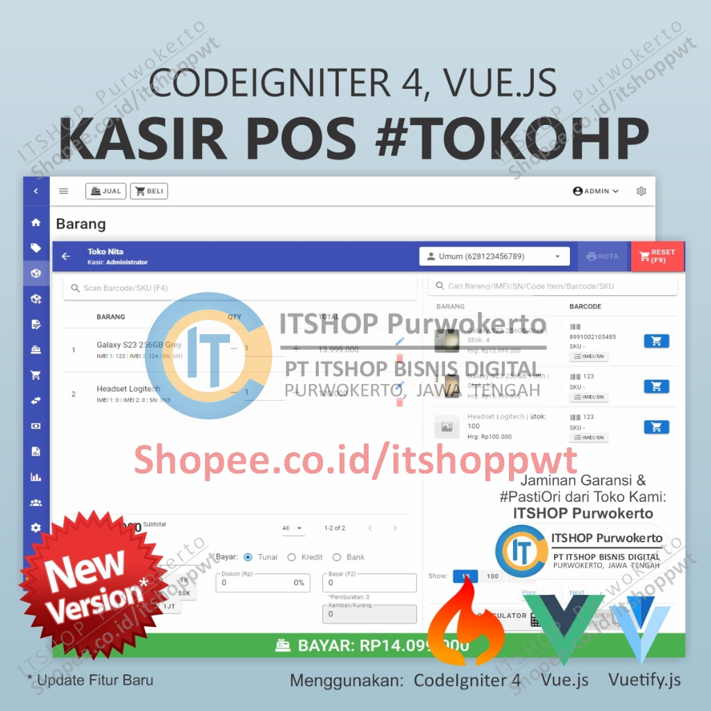 Jual Source Code Aplikasi Web Kasir AksaPOS edisi TokoHP Codeigniter 4 MySQL Vuejs | Shopee ...