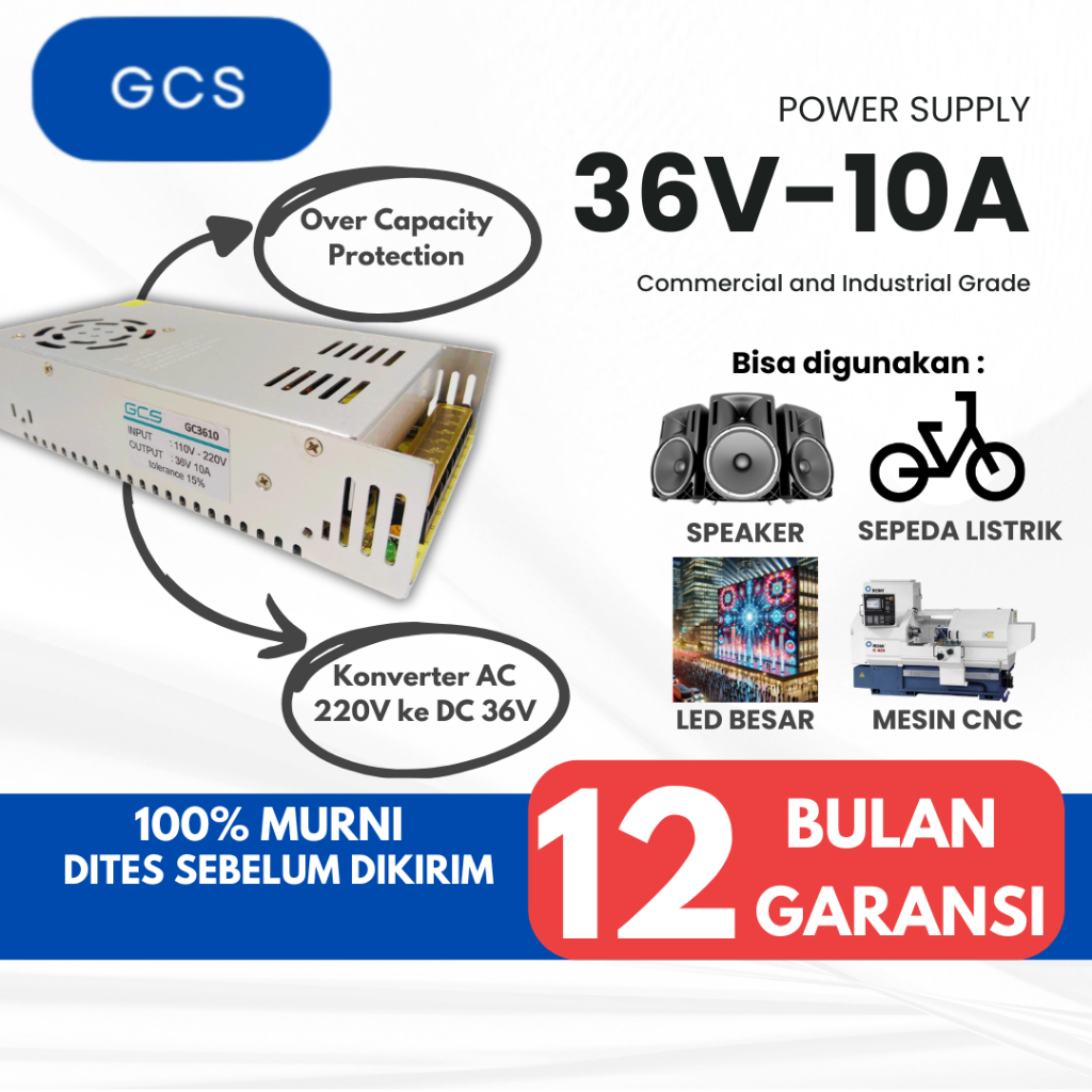 Jual GCS Power Supply 36V 10A Garansi Power Supply Switching 36V 10A ...
