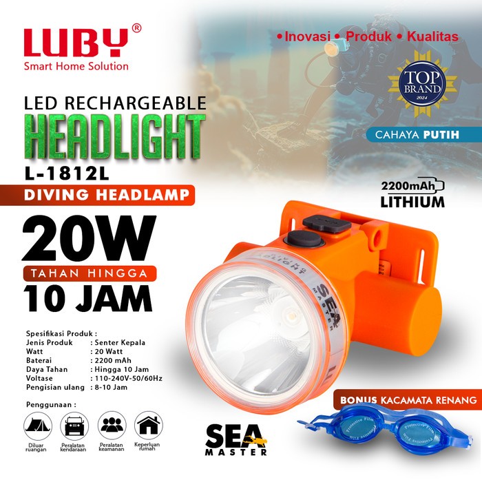 Jual Headlamp Luby LED L1812 senter kepala 20 watt Selam Sea Master L ...