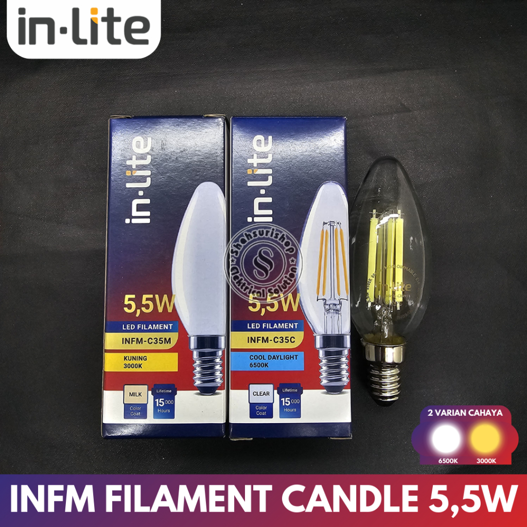 Jual INLITE LAMPU FILAMENT LAMPU HIAS CANDLE 5,5W CLEAR MILK GOLD IN-LITE INFM-C35 5,5 WATT ...