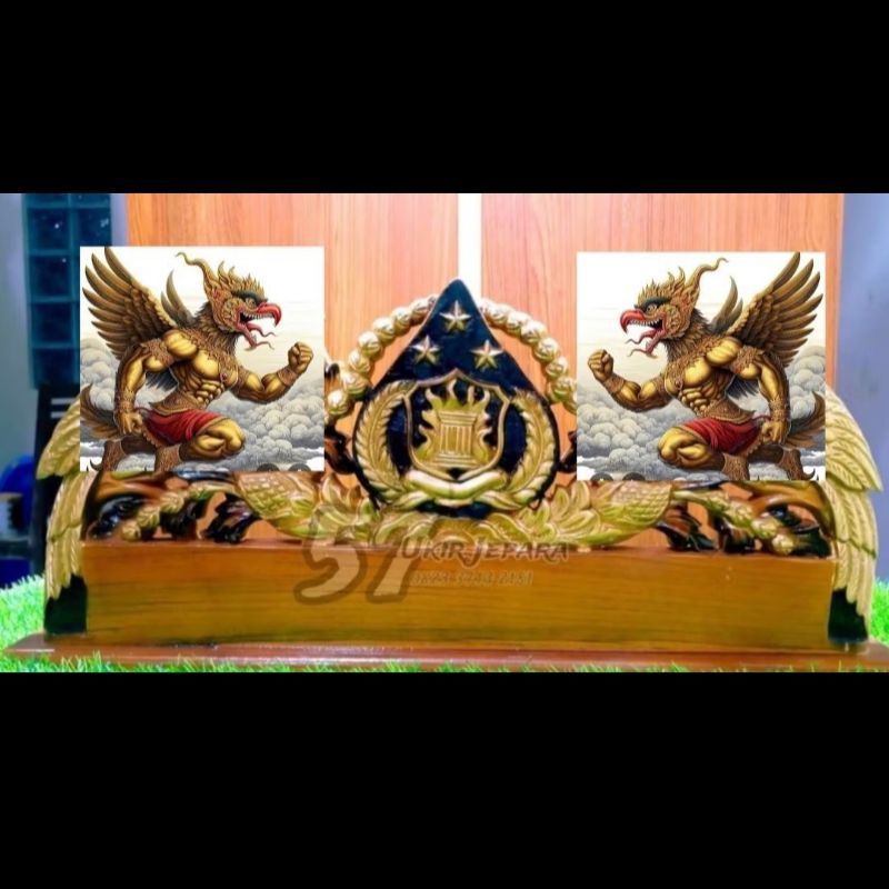 Jual Custom Papan Nama Meja Full Ukir Bebas Custom Kayu Jati Motif Garuda Wisnu + Logo POLRI ...