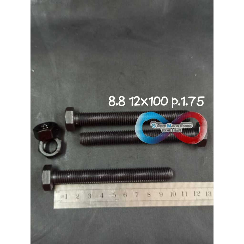 Jual Baut Mur Baja htb (grade 8.8) 12x100 mm p.1,75 FULLDRAT | Shopee Indonesia