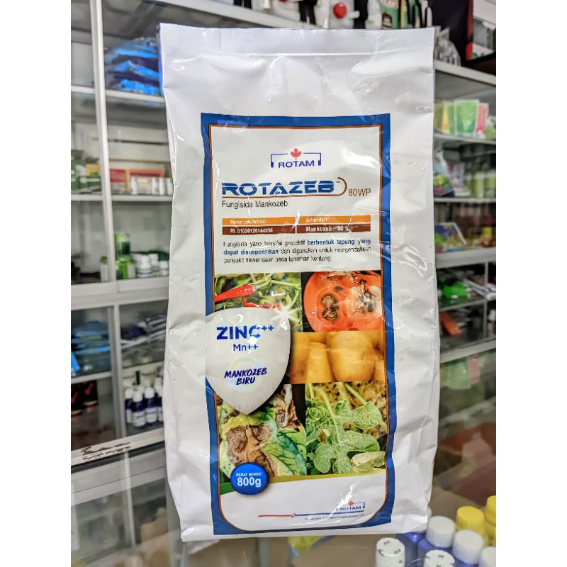 Jual Fungisida ROTAZEB 80WP MANKOZEB BIRU 80% ++ZINC Produksi ROTAM ...
