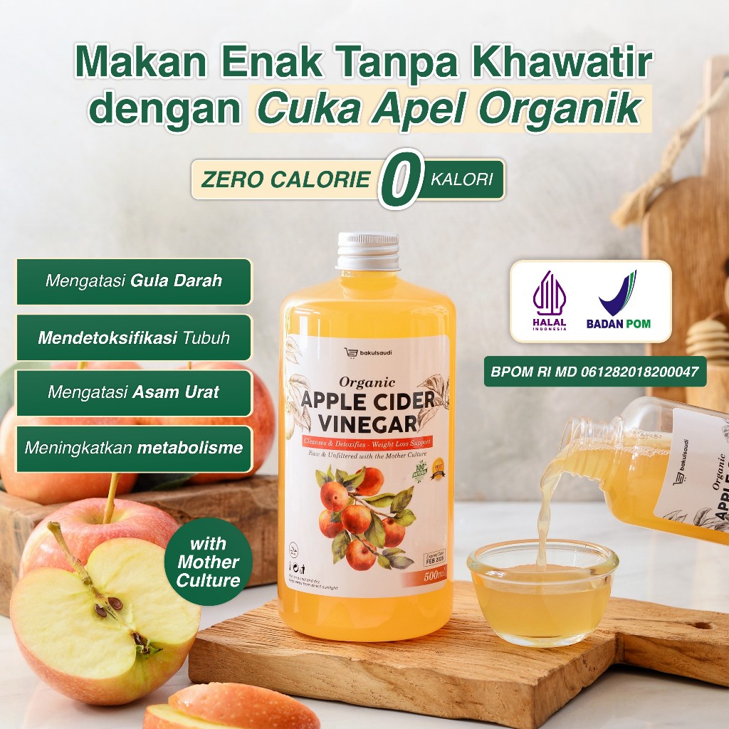 Jual Apple Cider Vinegar Organic Pure 100% / Cuka Apel Organik BPOM ...