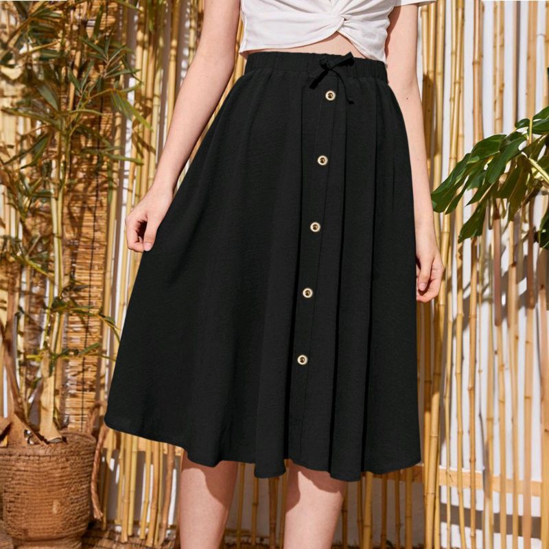 Jual Rok Midi Wanita Selutut Pita Korea Style Terbaru Bahan Crinkle ...