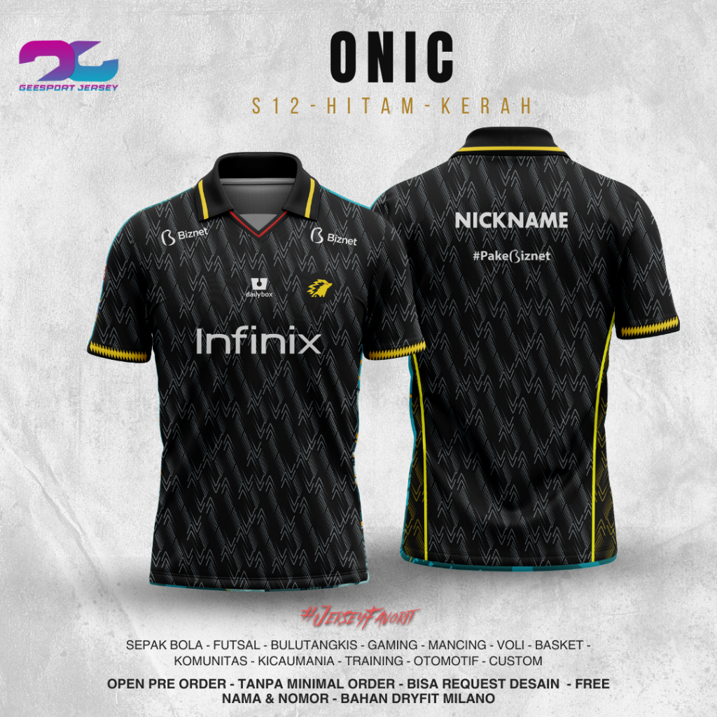 Jual Jersey KAOS ONIC HITAM KERAH S12 ESPORT 2023/ESPORT/FULL PRINTING ...