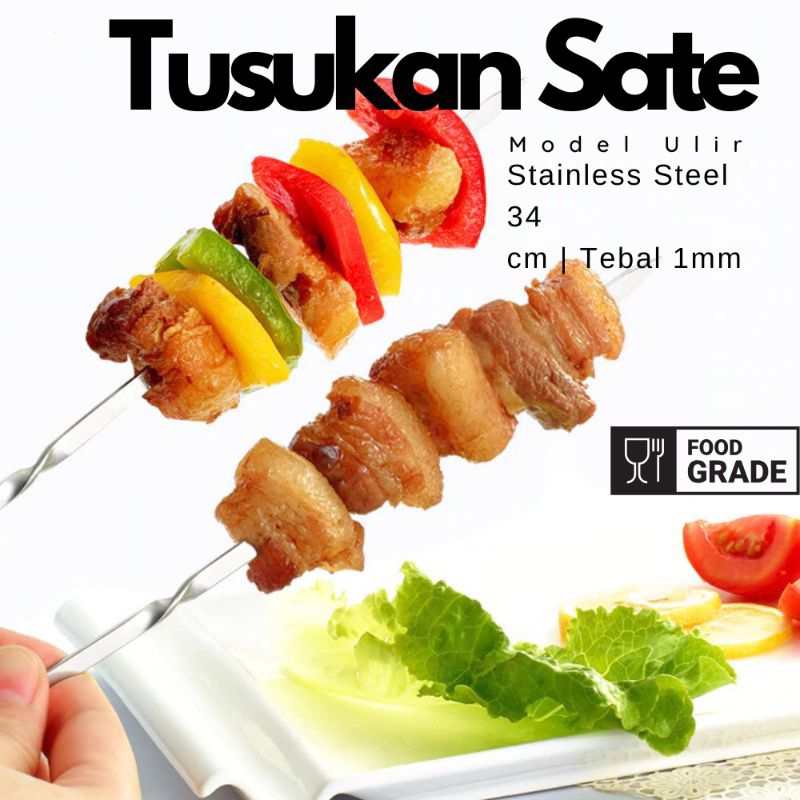 Jual Tusukan Sate Daging Klatak BBQ Stainless Steel Panjang Lurus ...