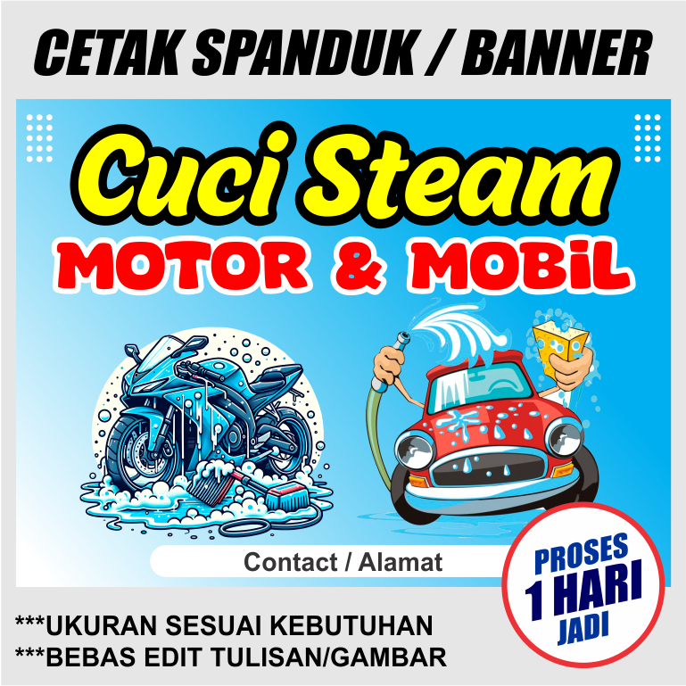 Jual cetak spanduk banner cuci steam mobil motor benner cuci steam ...