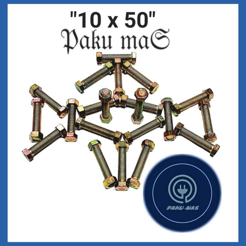 Jual Baut mur M10 x 50 baut 10 panjang 5 cm | Shopee Indonesia