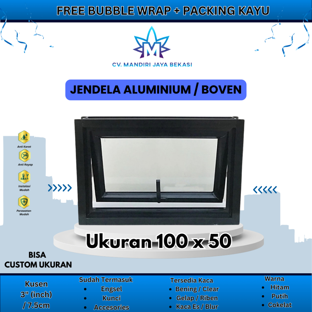 Jual Jendela Aluminium Bovenli (Almunium Window) Ukuran 100 x 50 cm ...