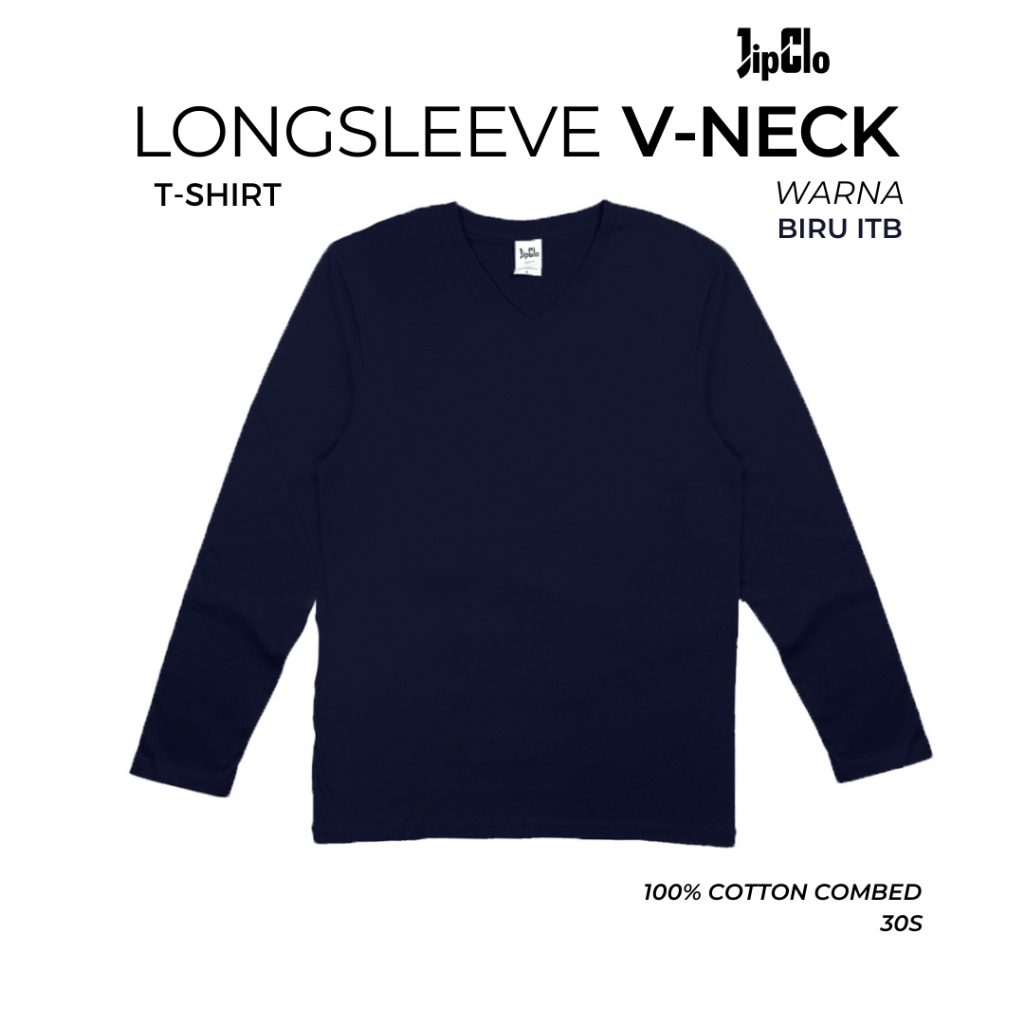 Jual JipClo Kaos Polos Lengan Panjang V Neck Unisex Pria Wanita Biru ...