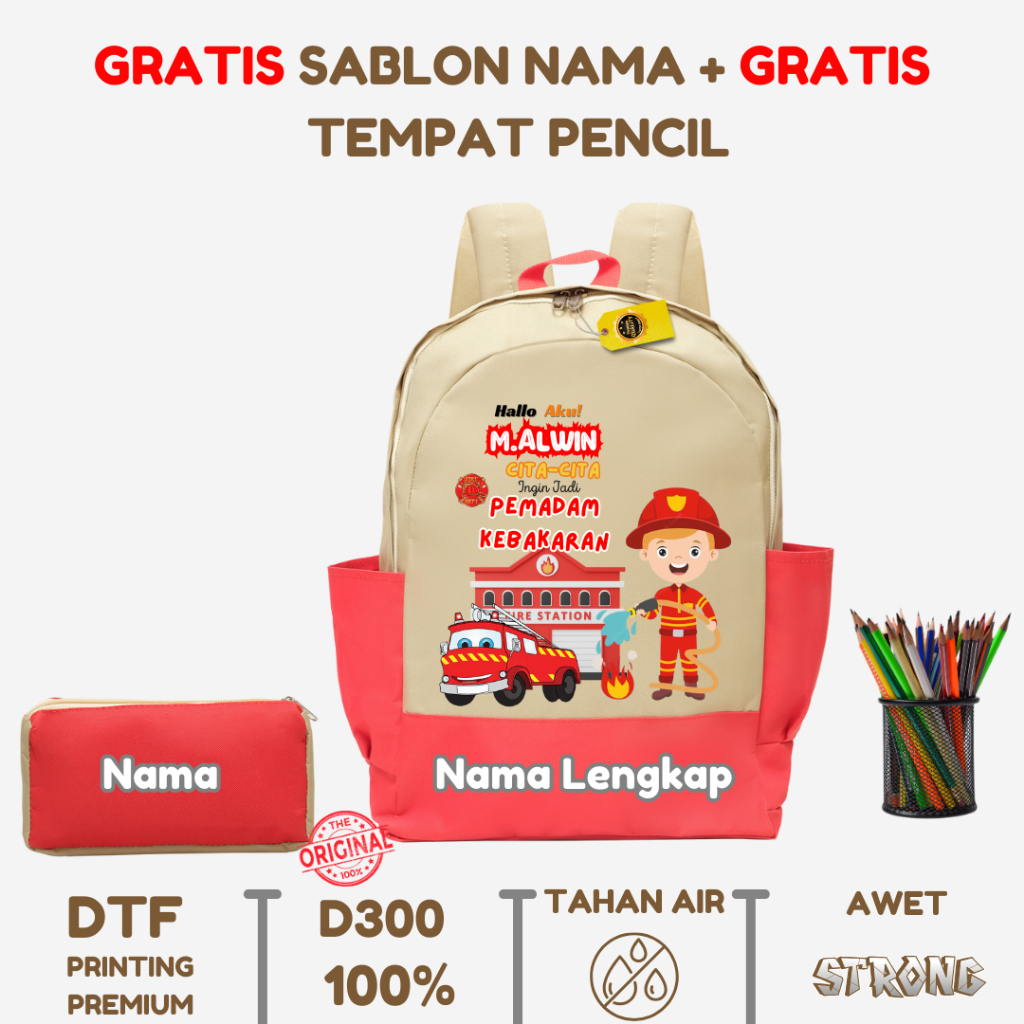 Jual Tas Ransel Anak Karakter Damkar - Tas Ransel Custome Nama - Tas ...