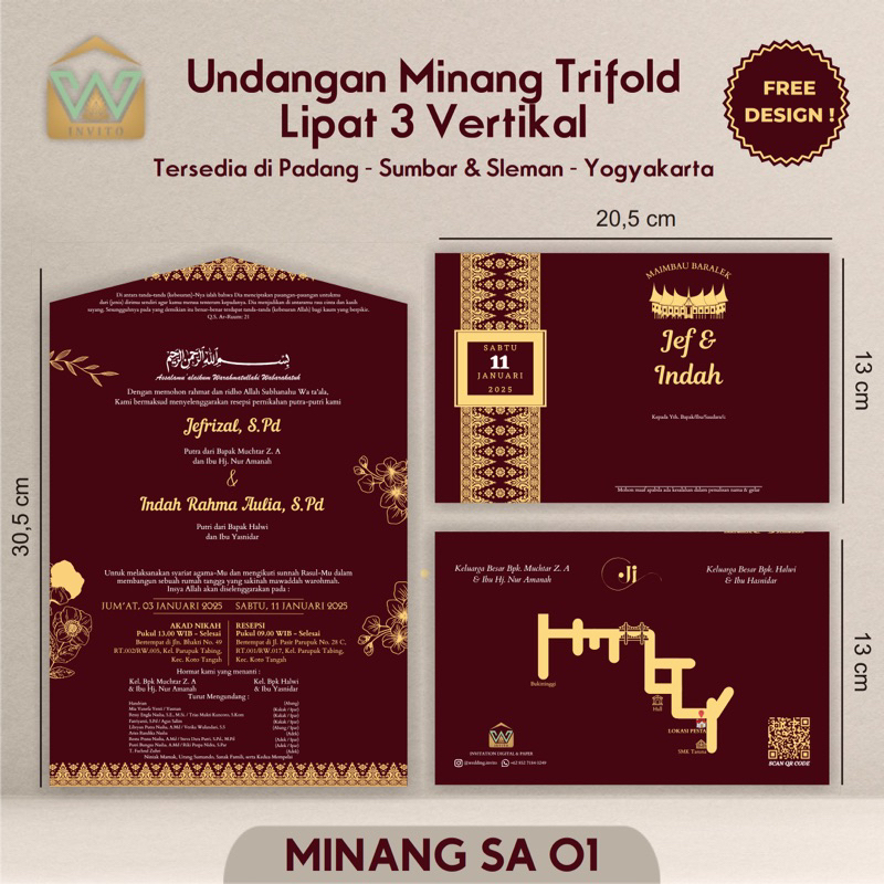 Jual [Minang SA 01] Cetak Undangan Pernikahan Batik-Gold Art Carton ...