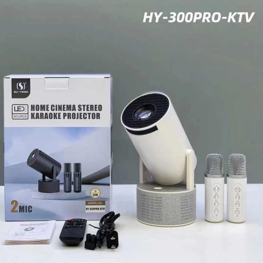 Jual HY300 Pro KTV Projector With 2 Mic wireless proyektor Android Speaker karaoke | Shopee ...