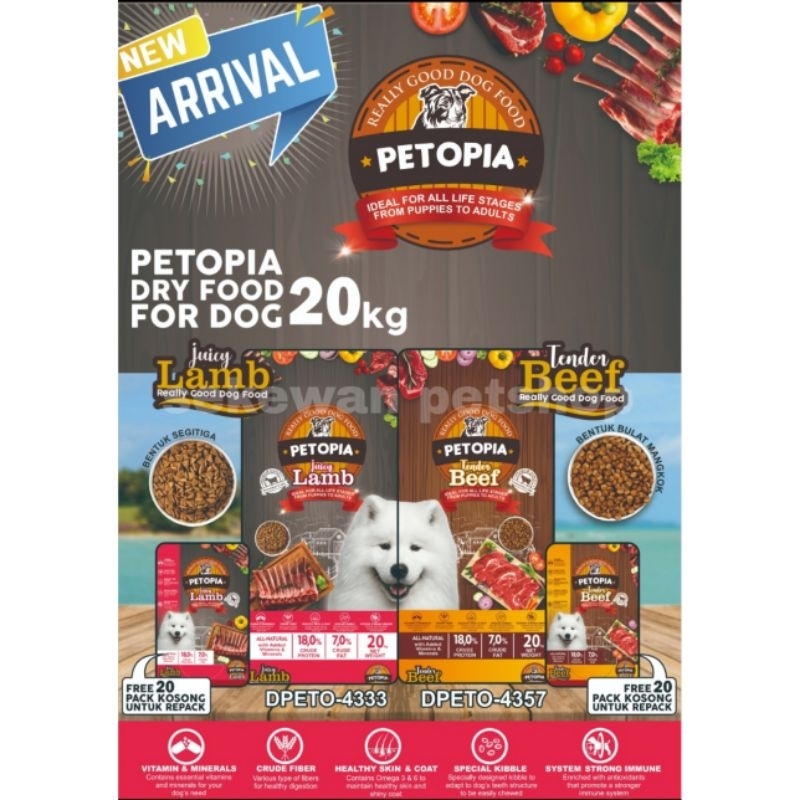 Jual PETOPIA DRY FOOD DOG 20KG FRESHPACK (800GR*25) - MAKANAN ANJING ...