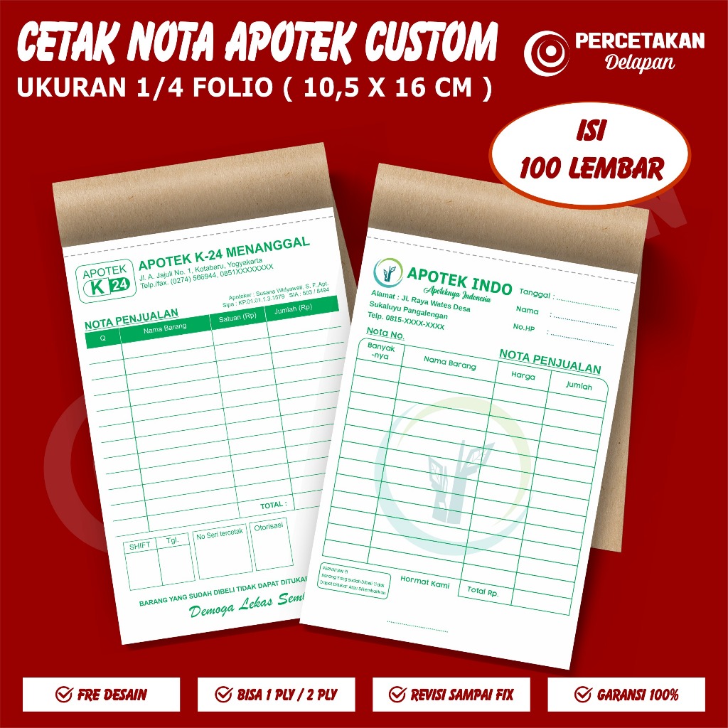 Jual Nota apotek custom 10,5 x 16 cm - Nota apotik - kwitansi apotek - nota penjualan | Shopee ...