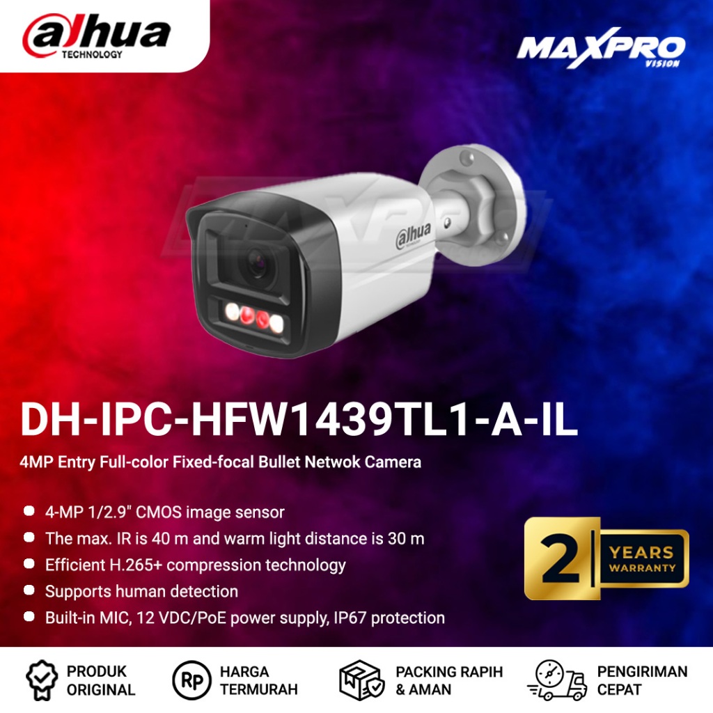 Jual DH-IPC-HFW1439TL1-A-IL - DAHUA IP 4MP DUAL LIGHT BULLET CAMERA ...