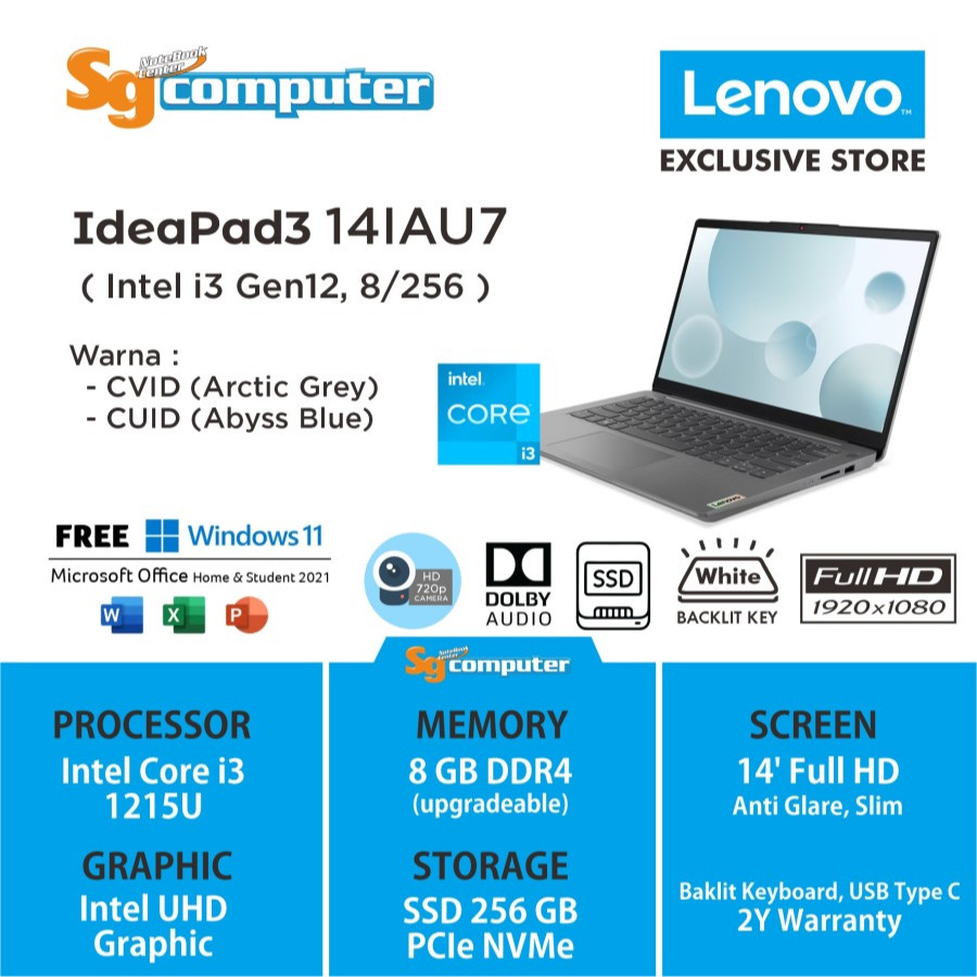 Jual Lenovo IdeaPad Slim3 CUID CVID Intel Core i3-1215 8GB 256GB SSD ...