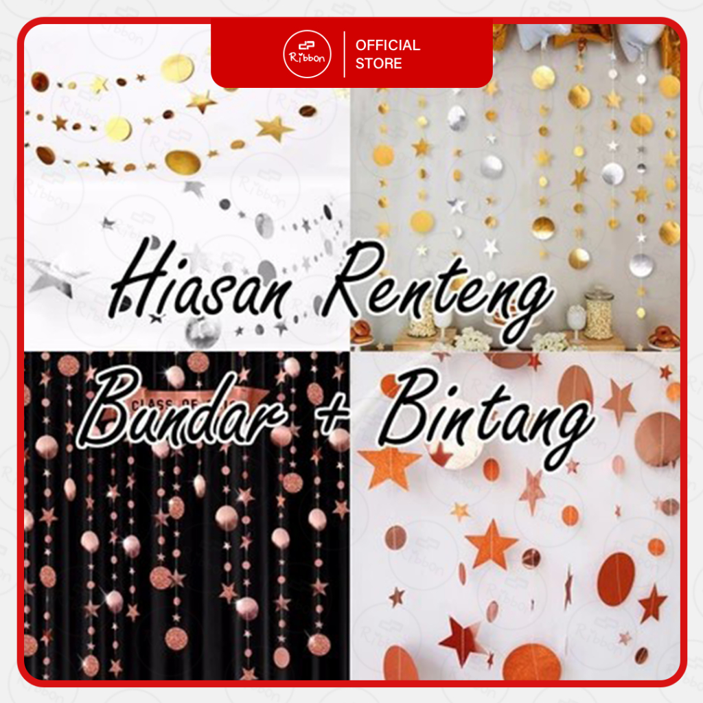 Jual 1 Set Hiasan Renteng Metalik Glitter Bulat Bintang Hati Banner ...