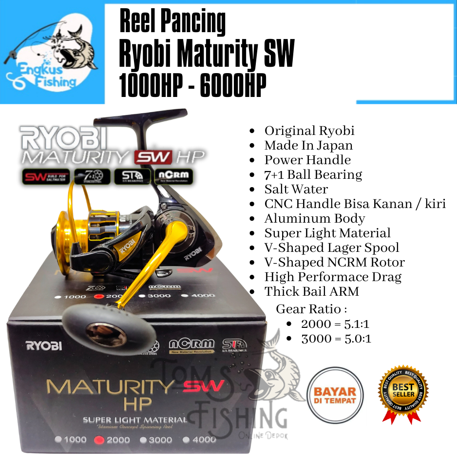 Jual Reel Pancing RYOBI MATURITY SW 1000 - 6000 HP (7+1 Bearing) Power ...