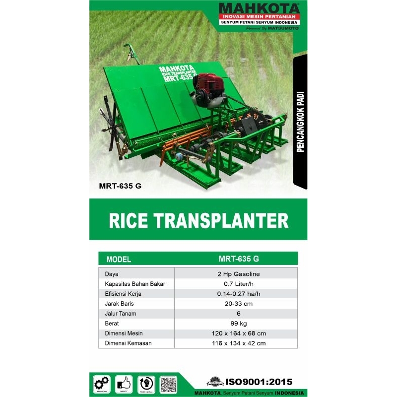 Jual MESIN TANAM PADI RICE TRANSPLANTER MAHKOTA MRT 635 G | Shopee ...