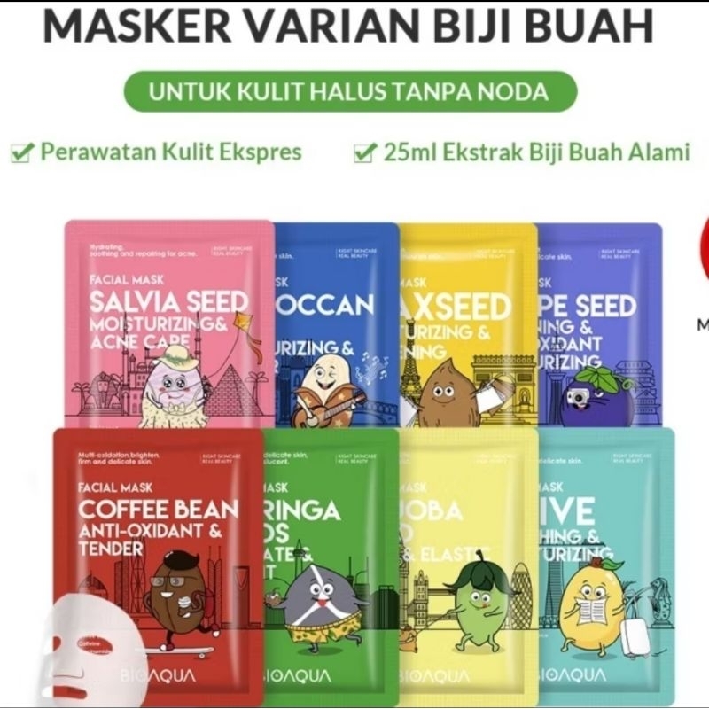 Jual BIOAQUA Sheet mask masker wajah biji buah,face mask 25ml | Shopee ...