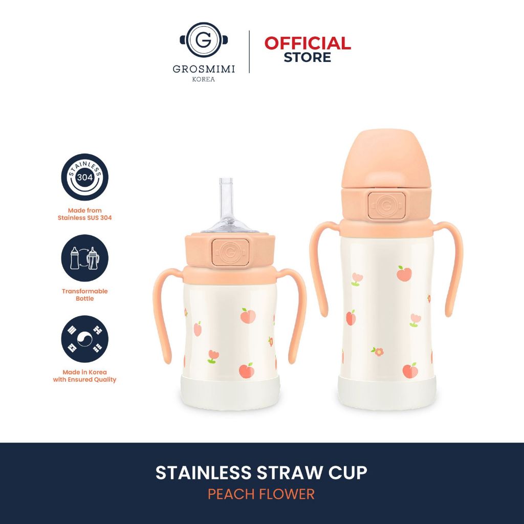 Jual GROSMIMI STAINLESS PEACH FLOWER STRAW CUP 200/300ml with ONE TOUCH CAP | Shopee Indonesia