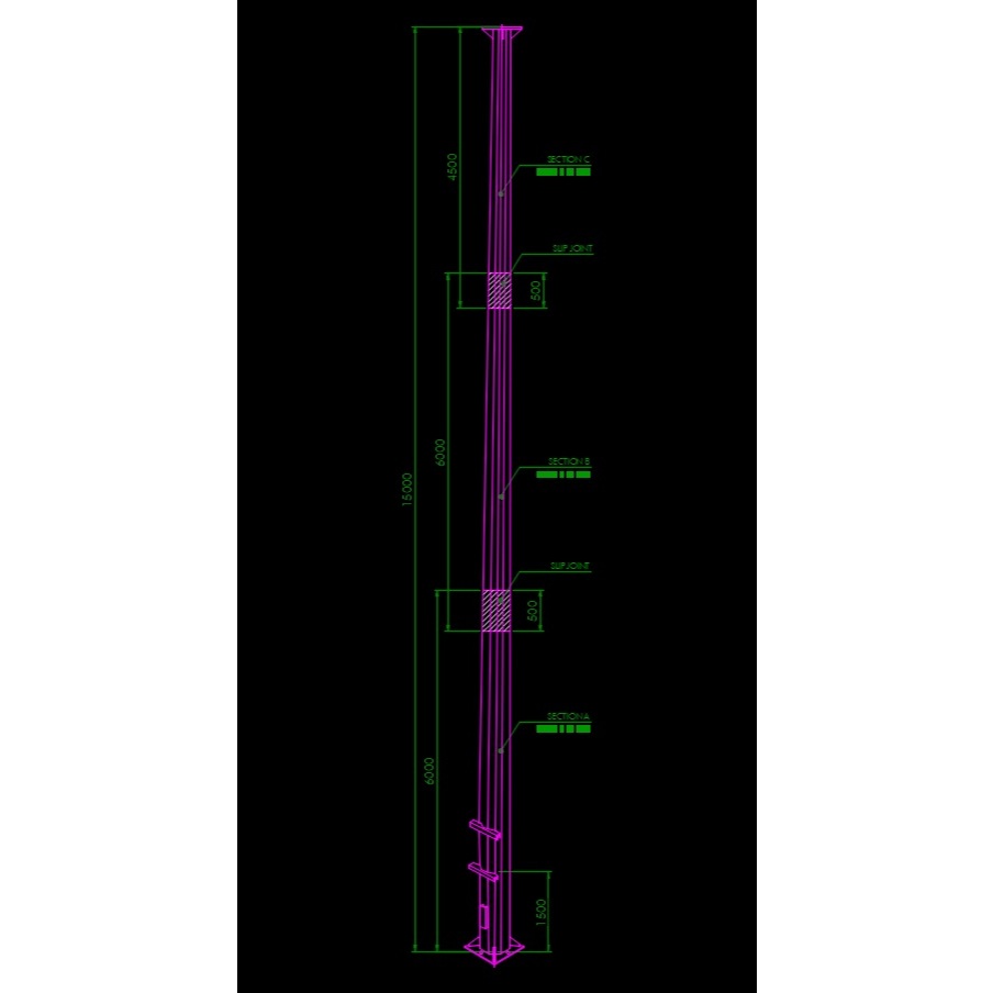 Jual DESAIN POLE 15 METERS WITH OCTAGONE PIPE - FILE DWG/AUTOCAD ...