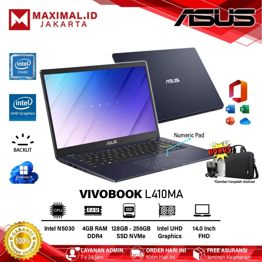 Jual Laptop Asus Vivobook L410MA Intel N5030 4GB 512GB SSD FHD Windows ...