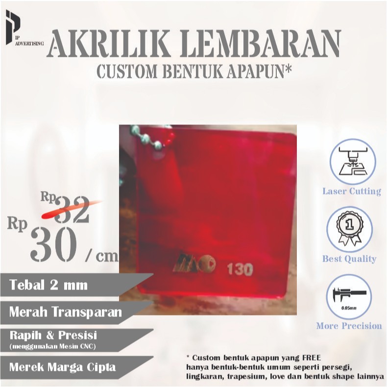 Jual TERMURAH Rp 30 | CUSTOM AKRILIK MERAH TRANSPARAN KODE 130 2mm ...