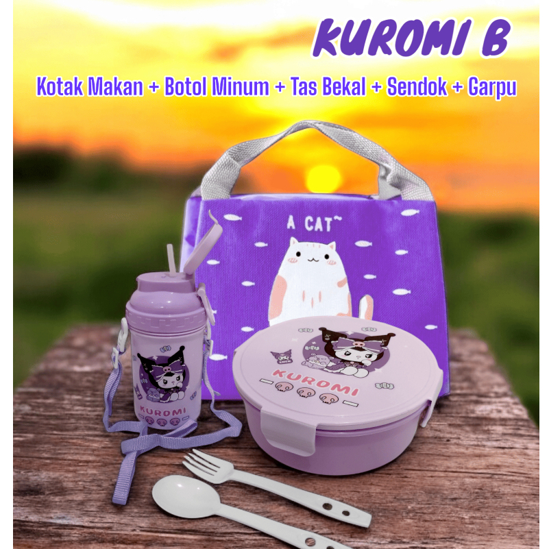 Jual KUROMI SERIES || Kotak Makan Set Botol Minum Tas Bekal Sendok Garpu Lunch Box | Shopee ...