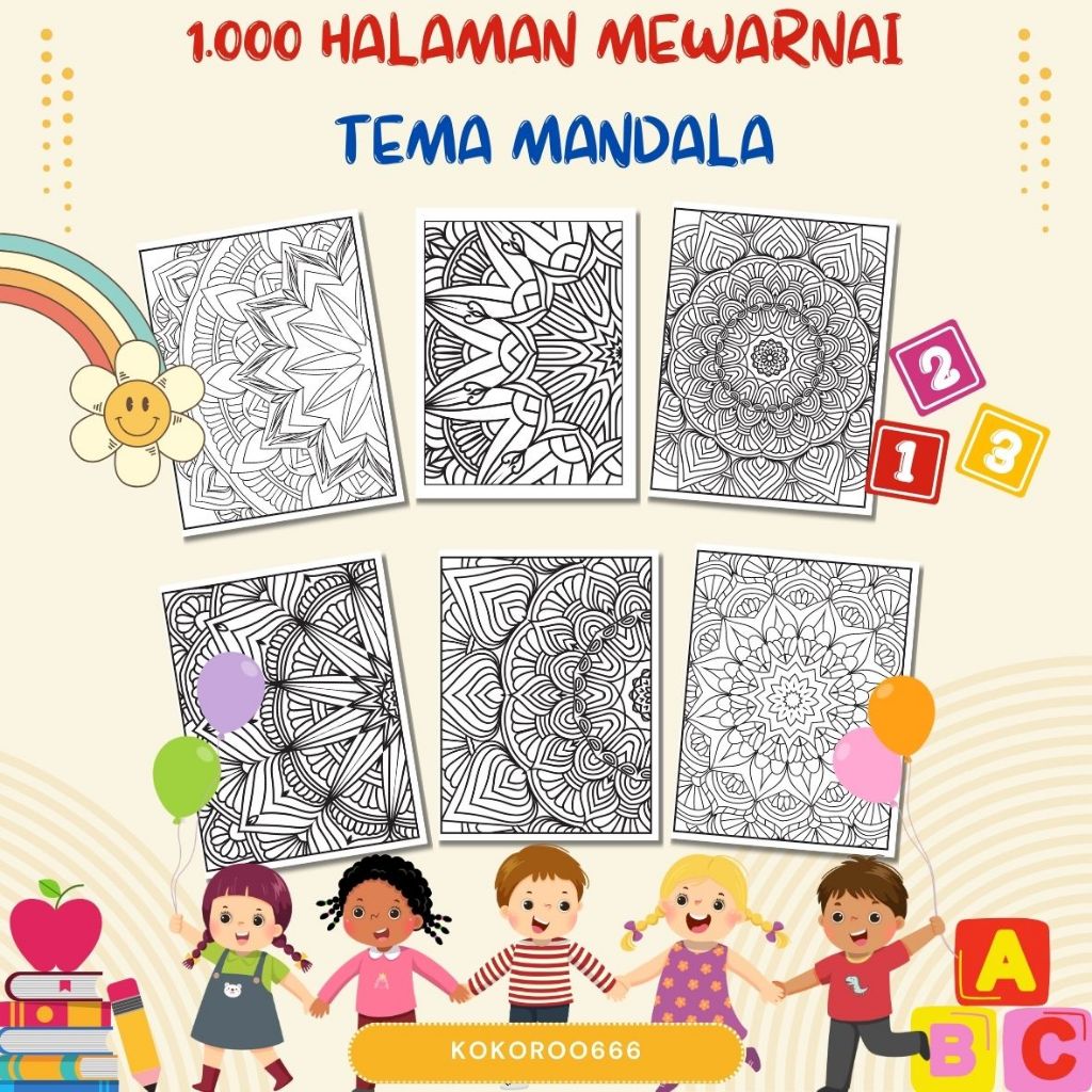 Jual 1000 HALAMAN MEWARNAI ANAK TEMA MANDALA | COLORING BOOK | FORMAT ...