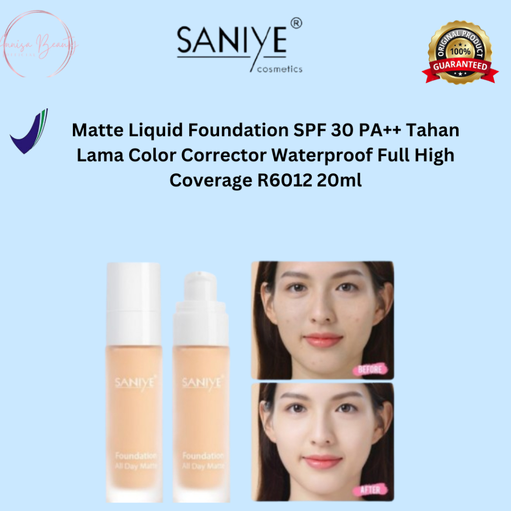 Jual [100%ORIGINAL] SANIYE Matte Liquid Foundation SPF 30 PA++ Tahan ...