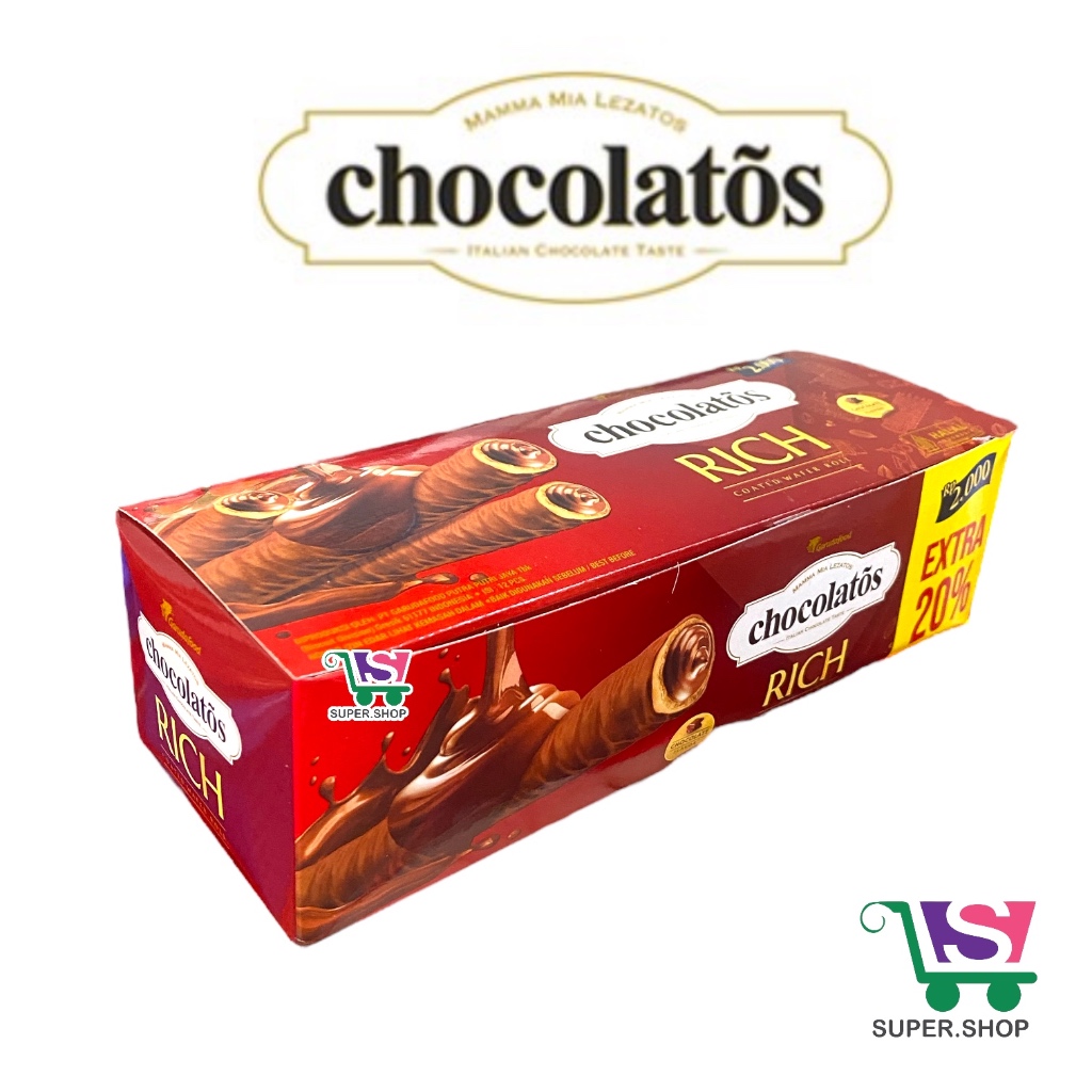 Jual Chocolatos Rich Coated Wafer Roll Cokelat (isi 12 pcs) | Shopee ...