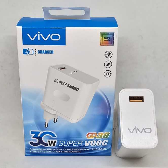 Jual KEPALA CHARGER VIVO 30W 1USB SUPER VOOC FAST CHARGING MODEL QP-38 | Shopee Indonesia