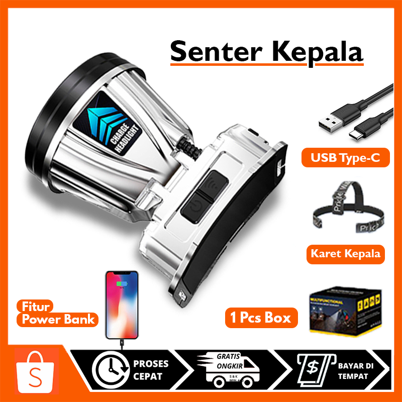 Jual 300 watt Senter Kepala Power Bank Senter Kepala Super Terang Type ...