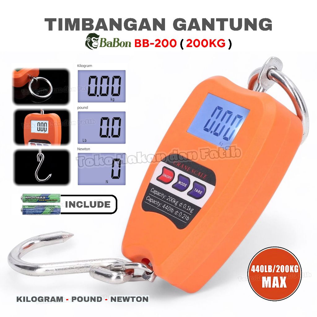 Jual Timbangan Gantung besi 200kg Hanging Scale digital Babon BB-200 | Mini Crane Scale ...
