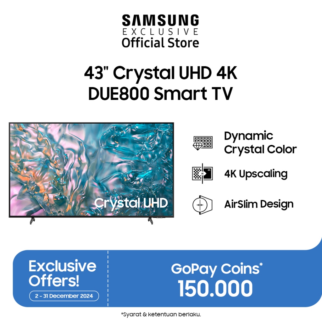 Jual Samsung 43" Crystal UHD 4K DUE800 Smart TV | Dynamic Crystal Color | AirSlim Design ...