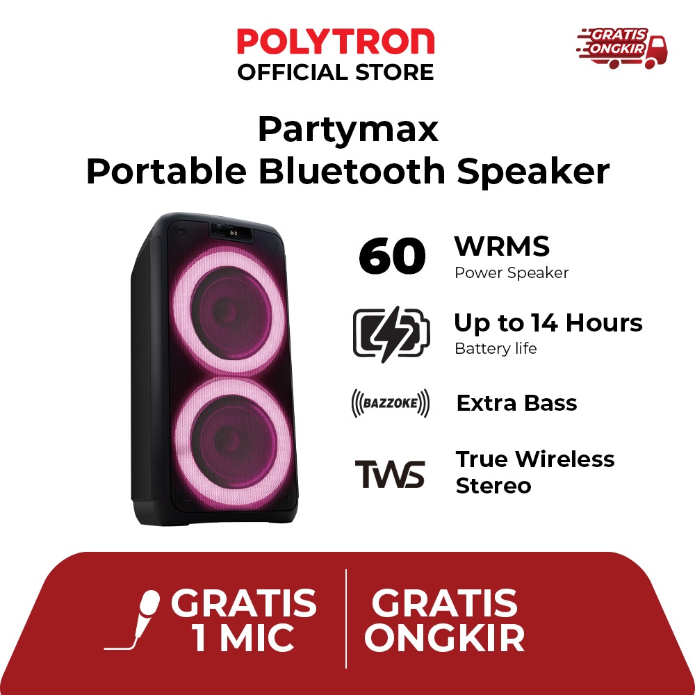 Jual Polytron Party Speaker Bluetooth Karaoke Portable Wireless PPS ...