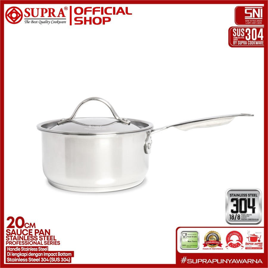 Jual Panci Stainless Steel Sus 304 Saucepan Stainless Supra Profesional 16cm 18cm 20cm | Shopee ...