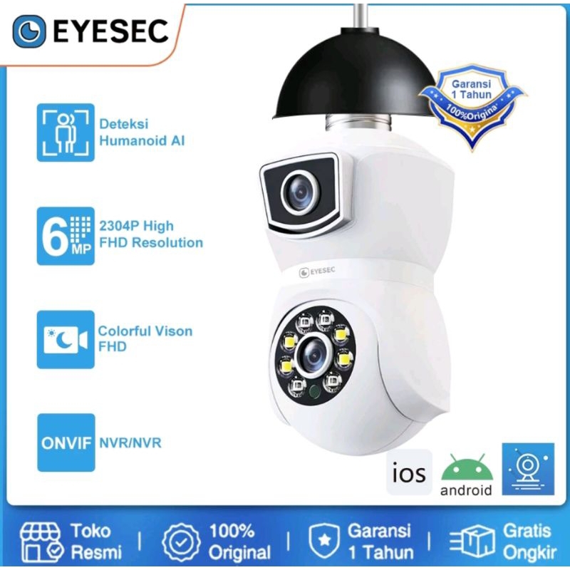 Jual EYESEC CCTV Bohlam Dual Lens 4MP FHD 2K PTZ Smart IP Camera | Shopee Indonesia