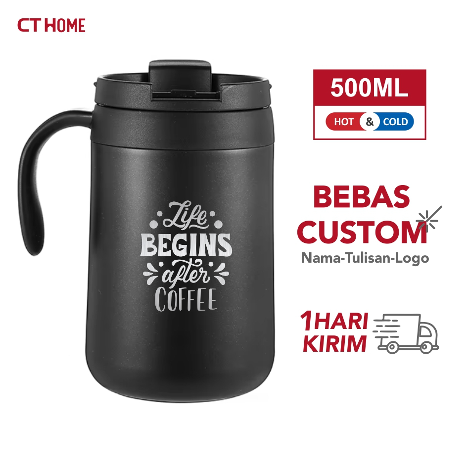 Jual Tumbler Custom Grafir Laser Mug Kopi Gagang 500 ml Stainless Steel ...