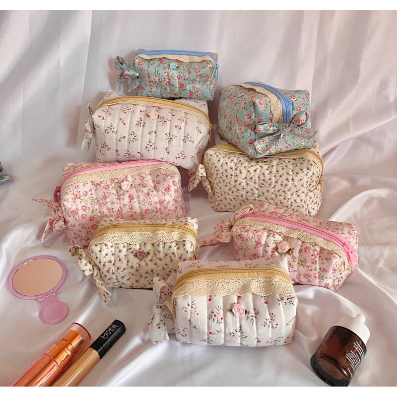 Jual Fluffy pouch make up aesthetic korean flower vintage coquette FREE ...