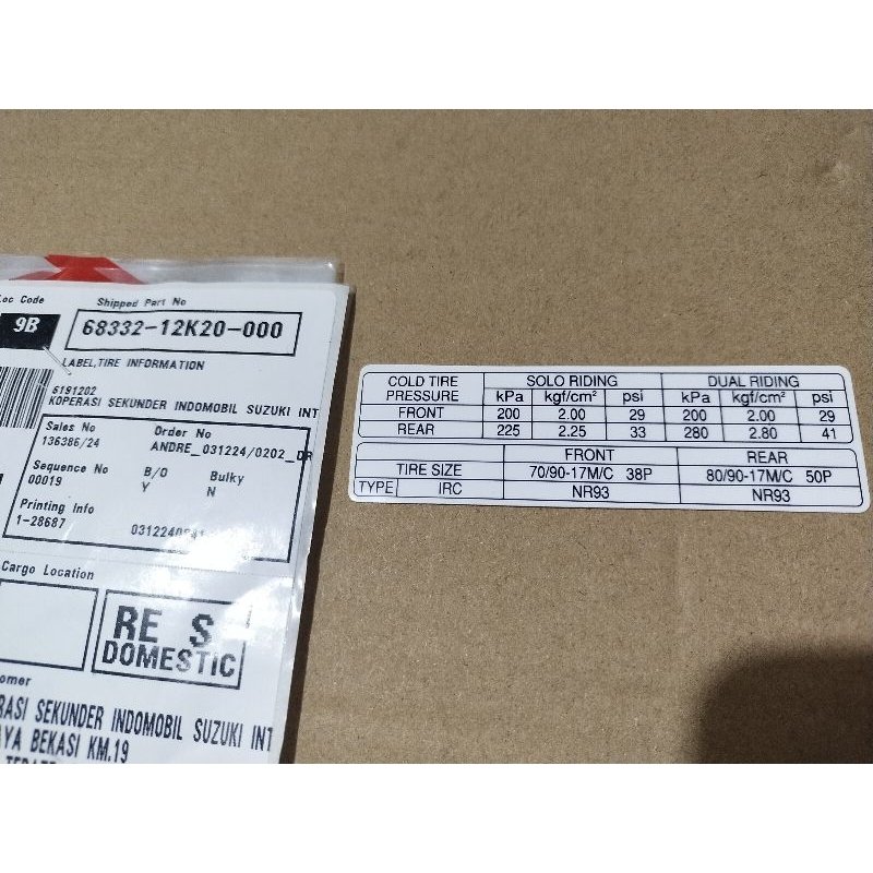 Jual Stiker, Label Tire Information pengingat Tekanan Ban, all Motor ...