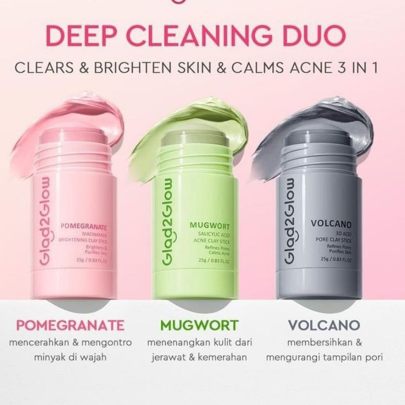 Jual glad2glow mugwort salicylic acid acne clay stick & glad2glow volcano 3D acid pore clay ...