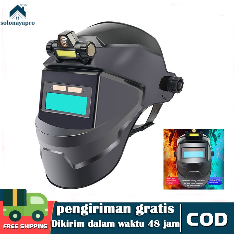 Jual ⭐Dengan Lampu⭐Helm Las Otomatis Auto Darkening Solar Welding ...