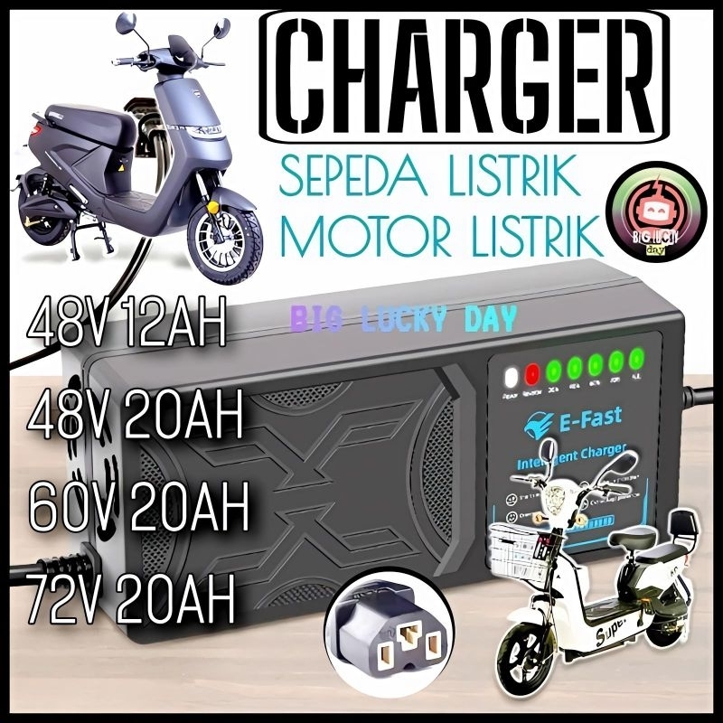 Jual CHARGER SEPEDA LISTRIK MOTOR LISTRIK 48V 12AH / 48V 20AH / 60V 20AH / 72V 20AH UNIVERSAL ...
