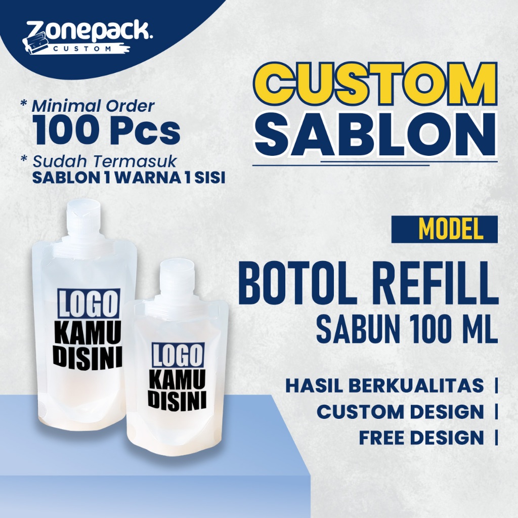 Jual Sablon Botol Refill Sabun Cair 100 Ml | Sablon 1 Warna 1 Sisi ...
